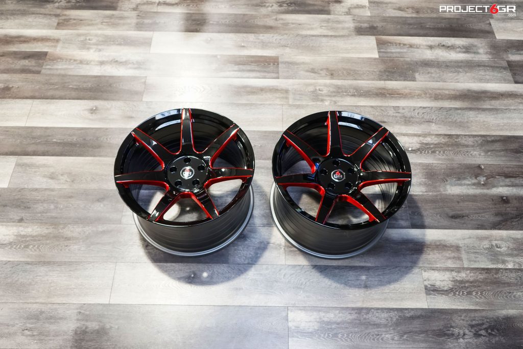 SPUN FORGED - PROJECT 6GR 7-SEVEN GLOSS BLACK / RED WINDOWS 19" GT350 ...