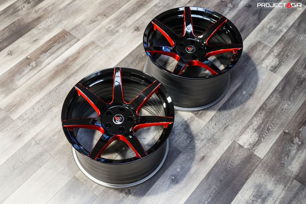 SPUN FORGED - PROJECT 6GR 7-SEVEN GLOSS BLACK / RED WINDOWS 19" GT350 ...