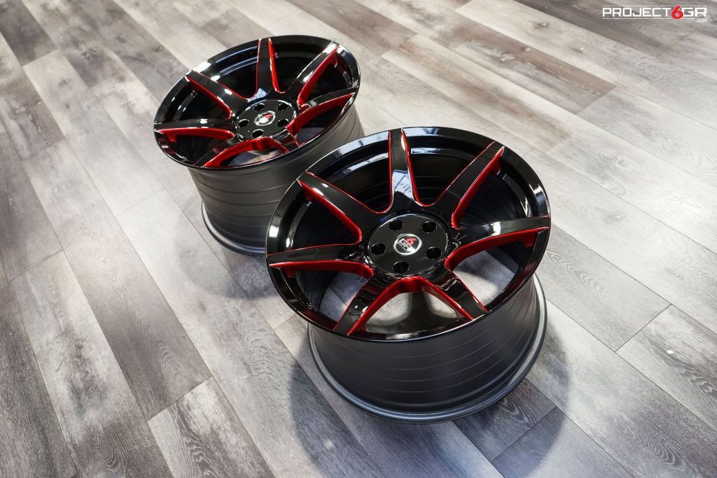 SPUN FORGED - PROJECT 6GR 7-SEVEN GLOSS BLACK / RED WINDOWS 19" GT350 ...