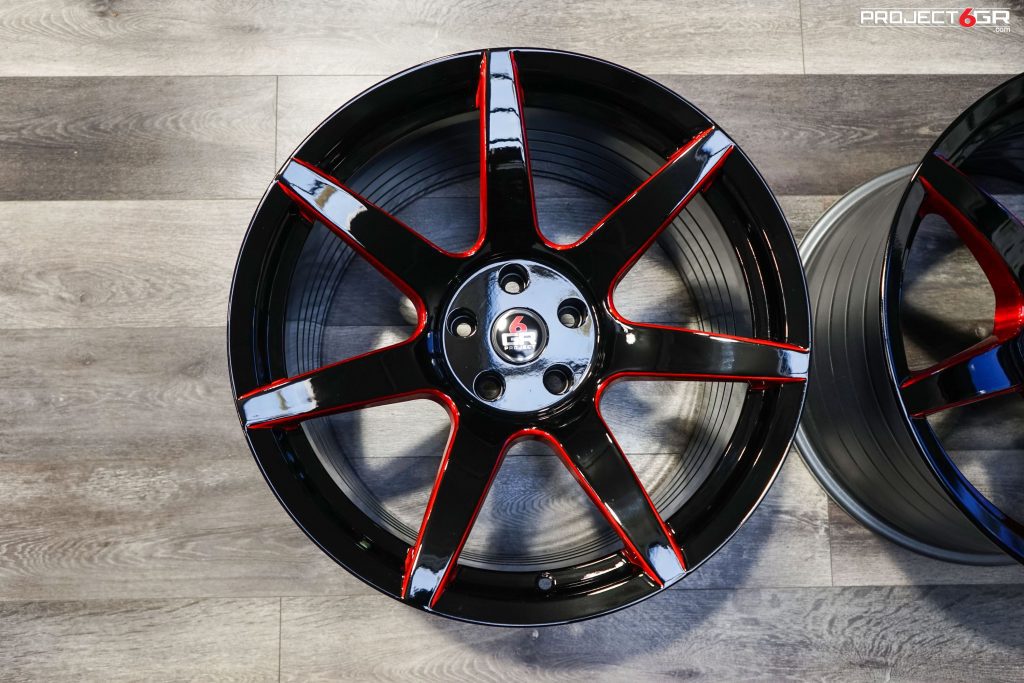 SPUN FORGED - PROJECT 6GR 7-SEVEN GLOSS BLACK / RED WINDOWS 19" GT350 ...