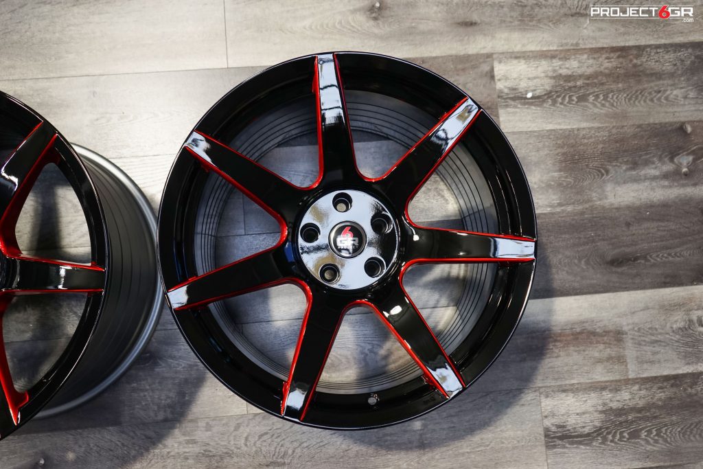 SPUN FORGED - PROJECT 6GR 7-SEVEN GLOSS BLACK / RED WINDOWS 19" GT350 ...