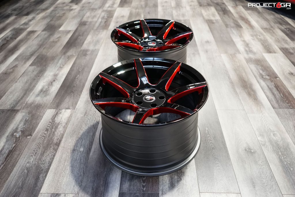 SPUN FORGED - PROJECT 6GR 7-SEVEN GLOSS BLACK / RED WINDOWS 19" GT350 ...